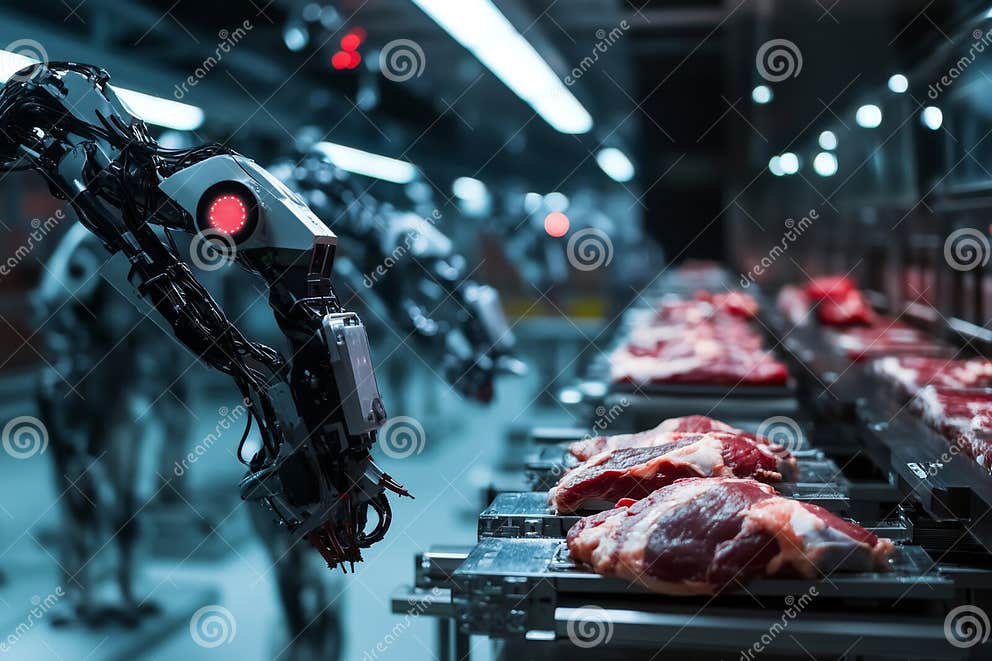 Precision Robotics in Meat Processing Stock Illustration - Illustration ...