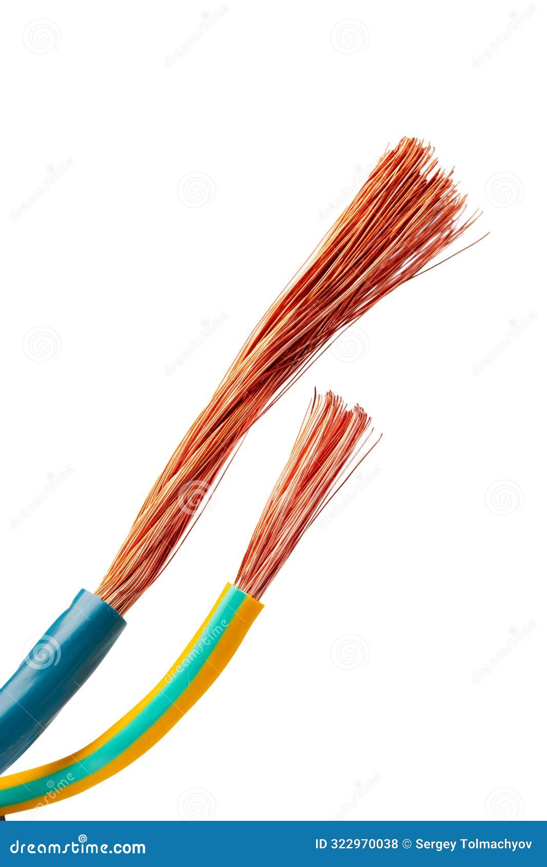Various Electrical Wires with Exposed Copper Strands on White ...