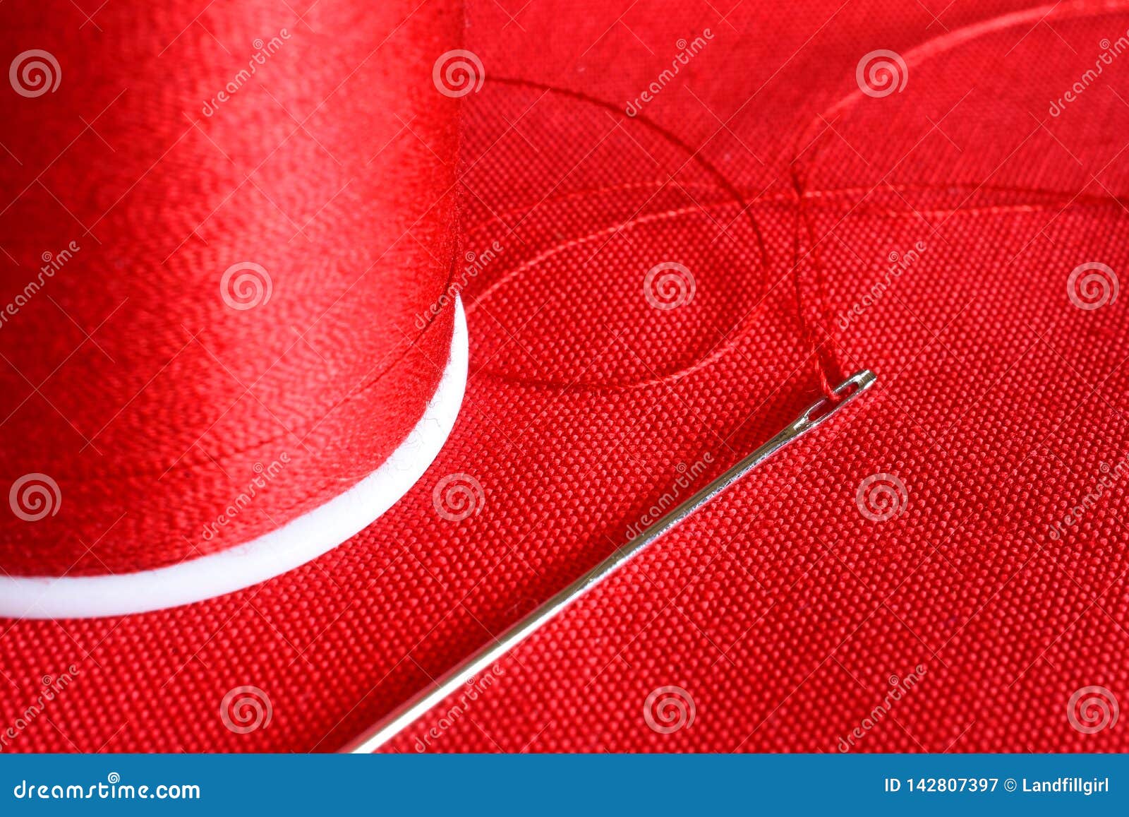 Red Thread and Sewing Needle Stock Image - Image of fashion, cloth ...
