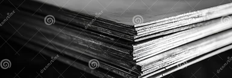 A Close-up Image of a Stack of Silver Metal Sheets. the Sheets are ...