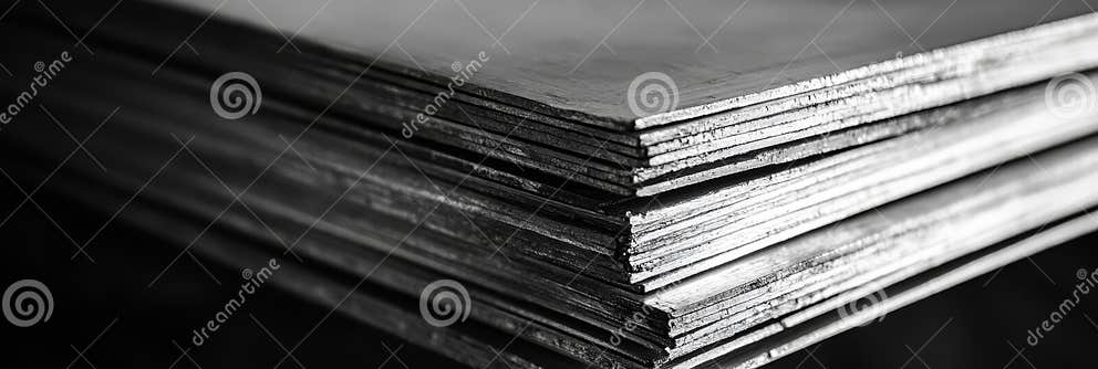 A Close-up Image of a Stack of Silver Metal Sheets. the Sheets are ...