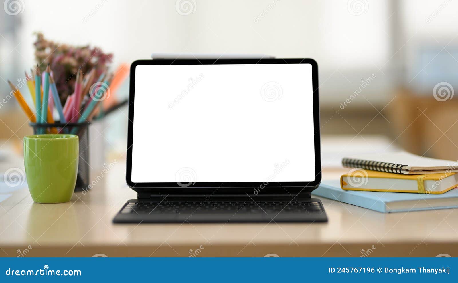 Close-up Image, Study Table or Teens Workspace with Portable Tablet ...