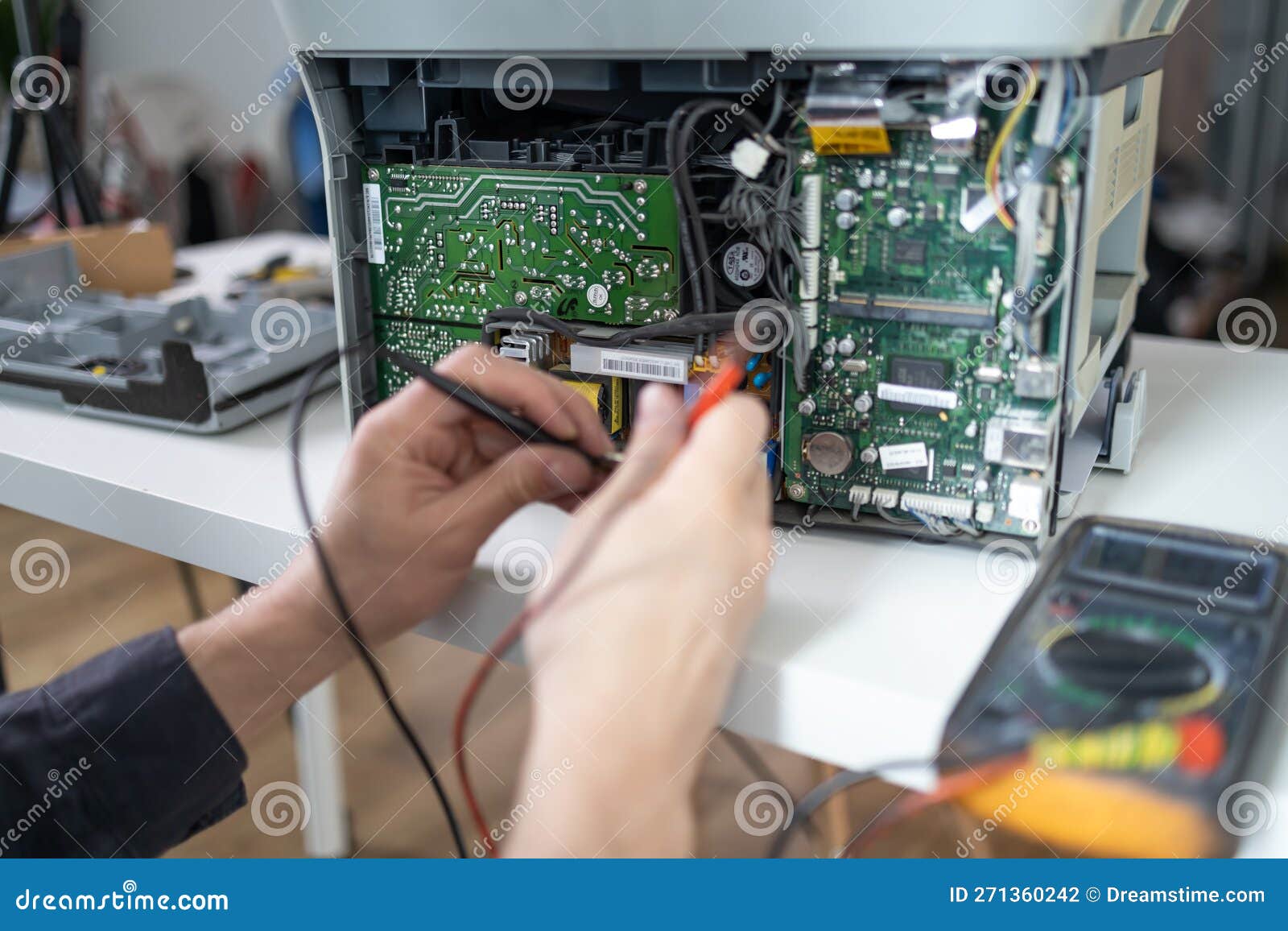 Close-up Image of Technician Man Hand Measuring Electrical Voltage of ...