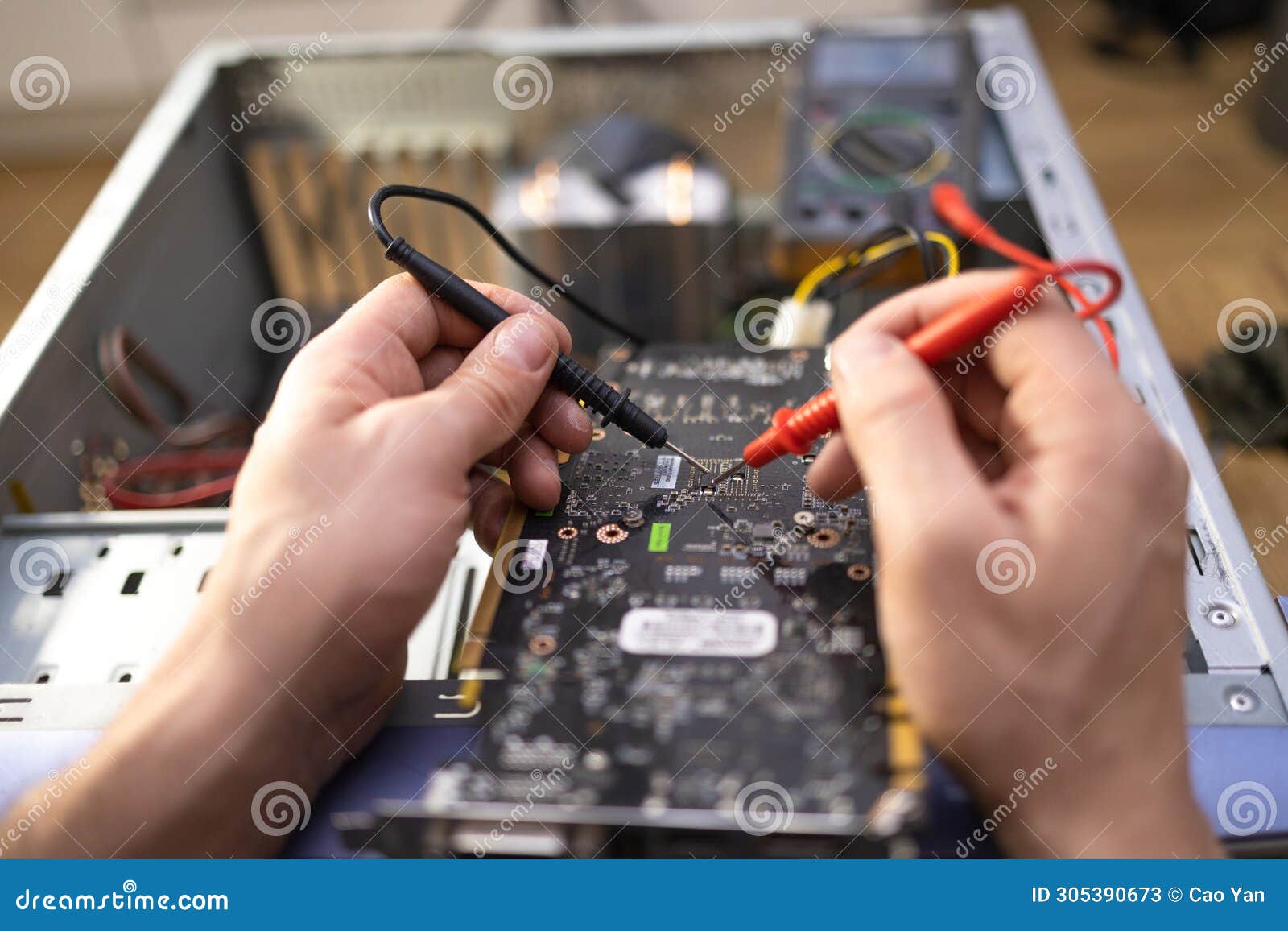 Technician Repairing a Broken Computer in a Workshop, Close-up Stock ...