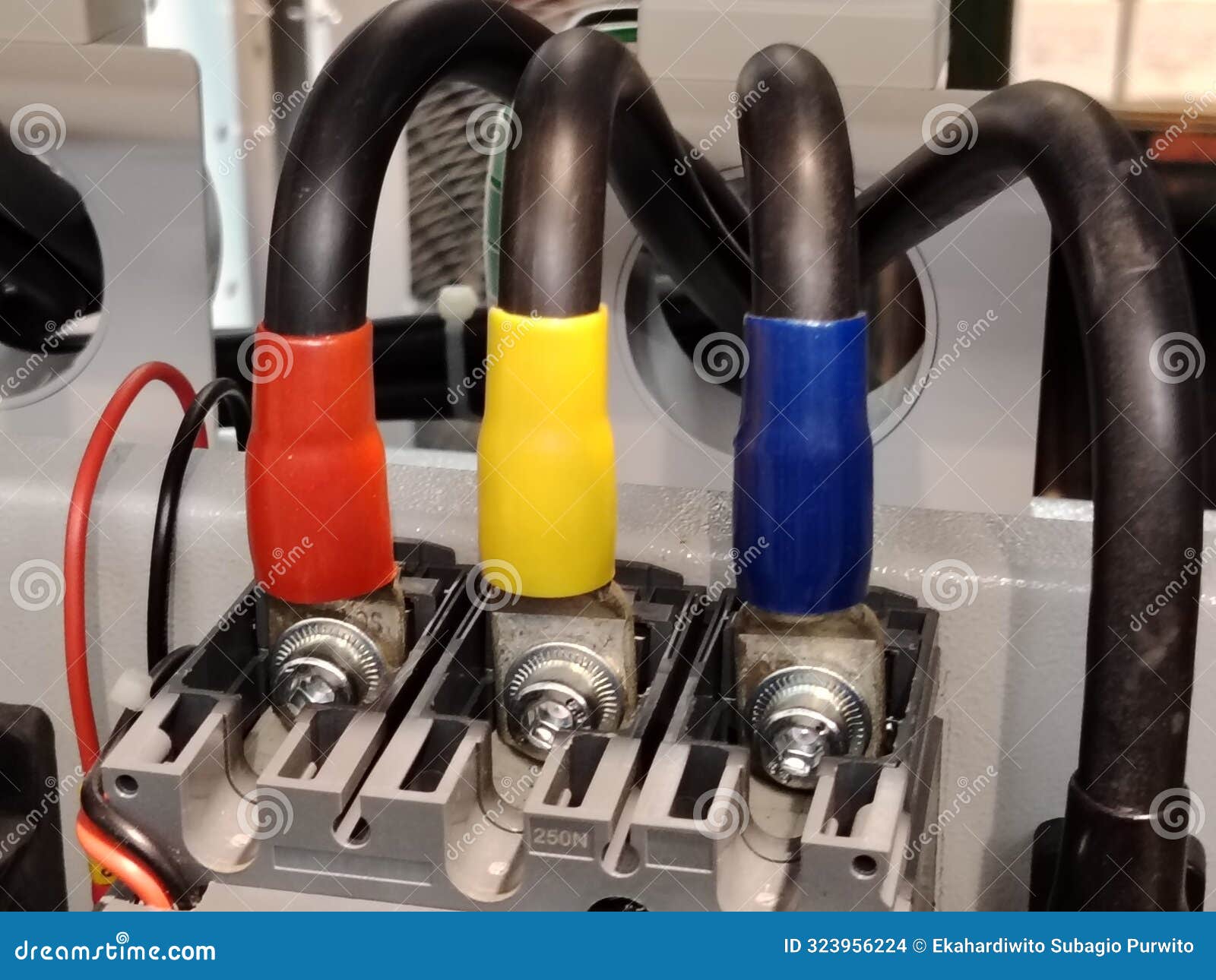Close Up Image of Three Phase Cable Connection Breaker in Low Voltage ...