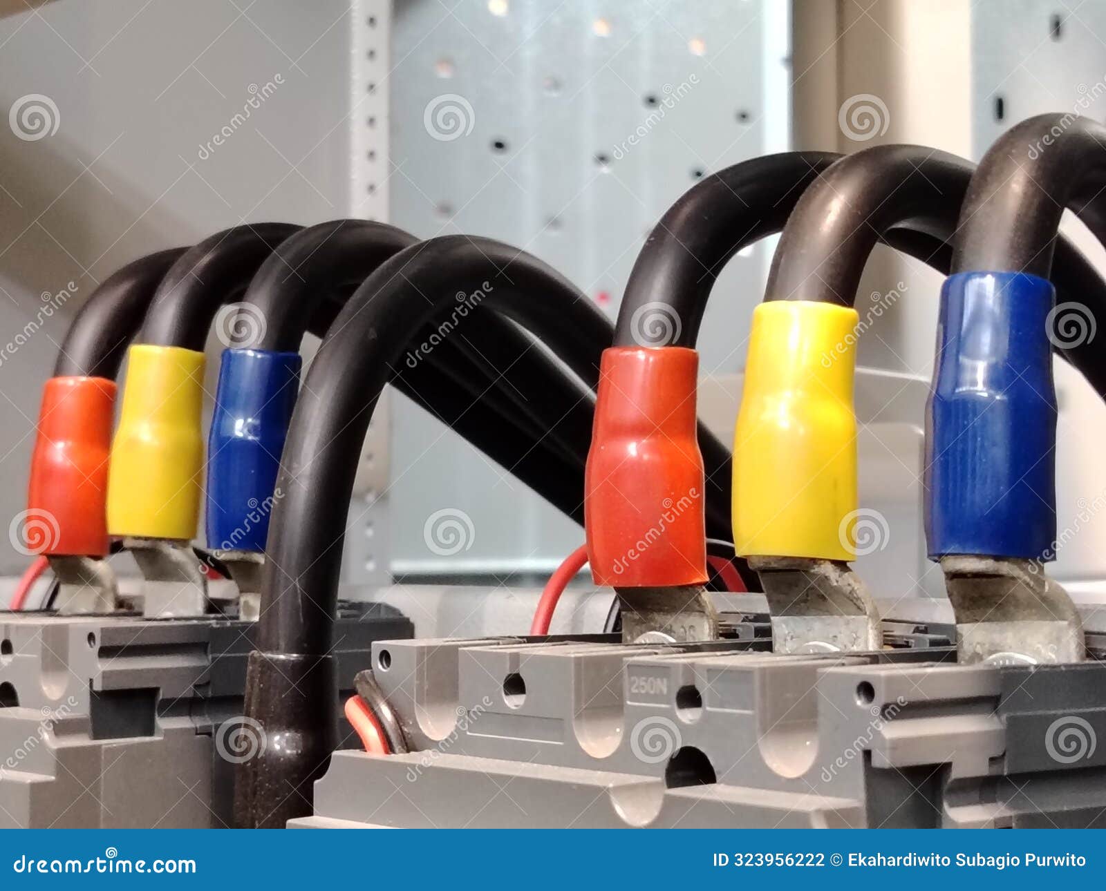 Close Up Image of Three Phase Cable Connection Breaker in Low Voltage ...