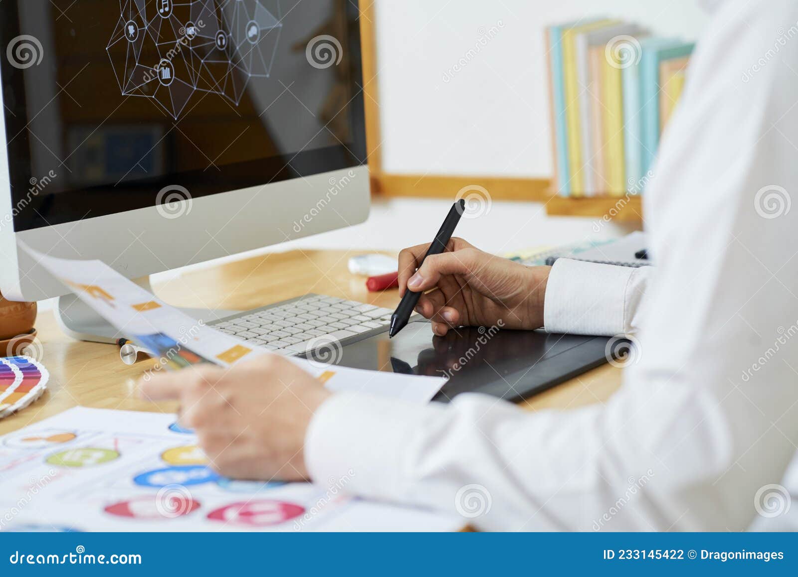 UI Designer Drawing with Digital Pen Stock Photo - Image of indoors ...
