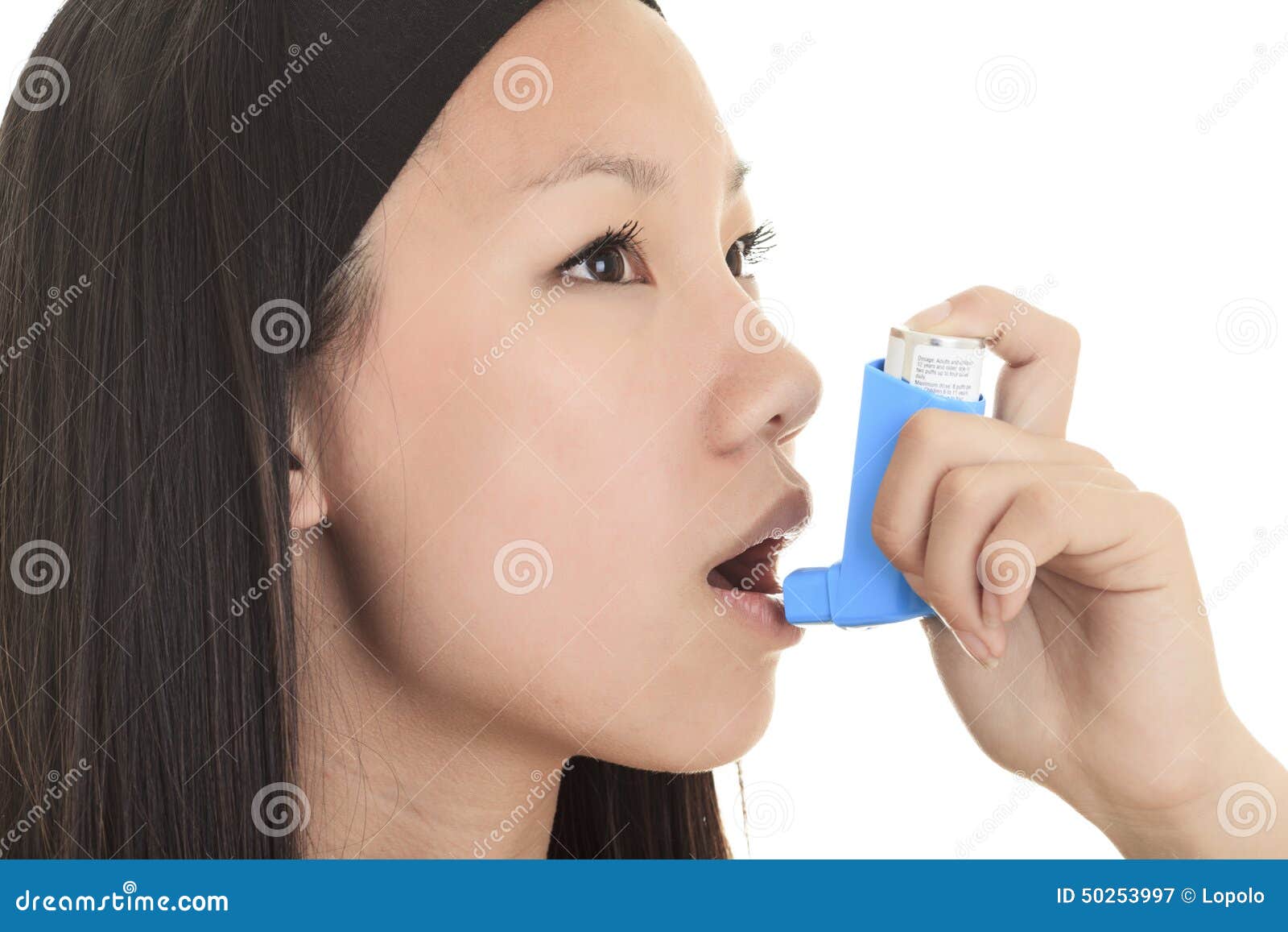 Close Up Image of a Young Woman Using Inhaler for Stock Image - Image ...