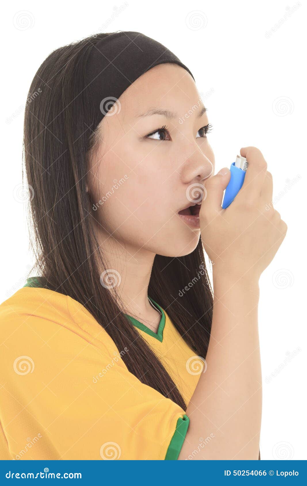 Close Up Image of a Young Woman Using Inhaler for Stock Photo - Image ...