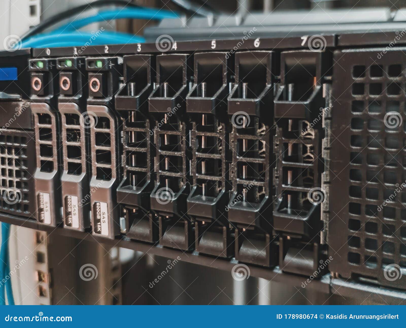 Close Up of 2.5 Inches Hard Drives Bay in Front of a Working Rack ...