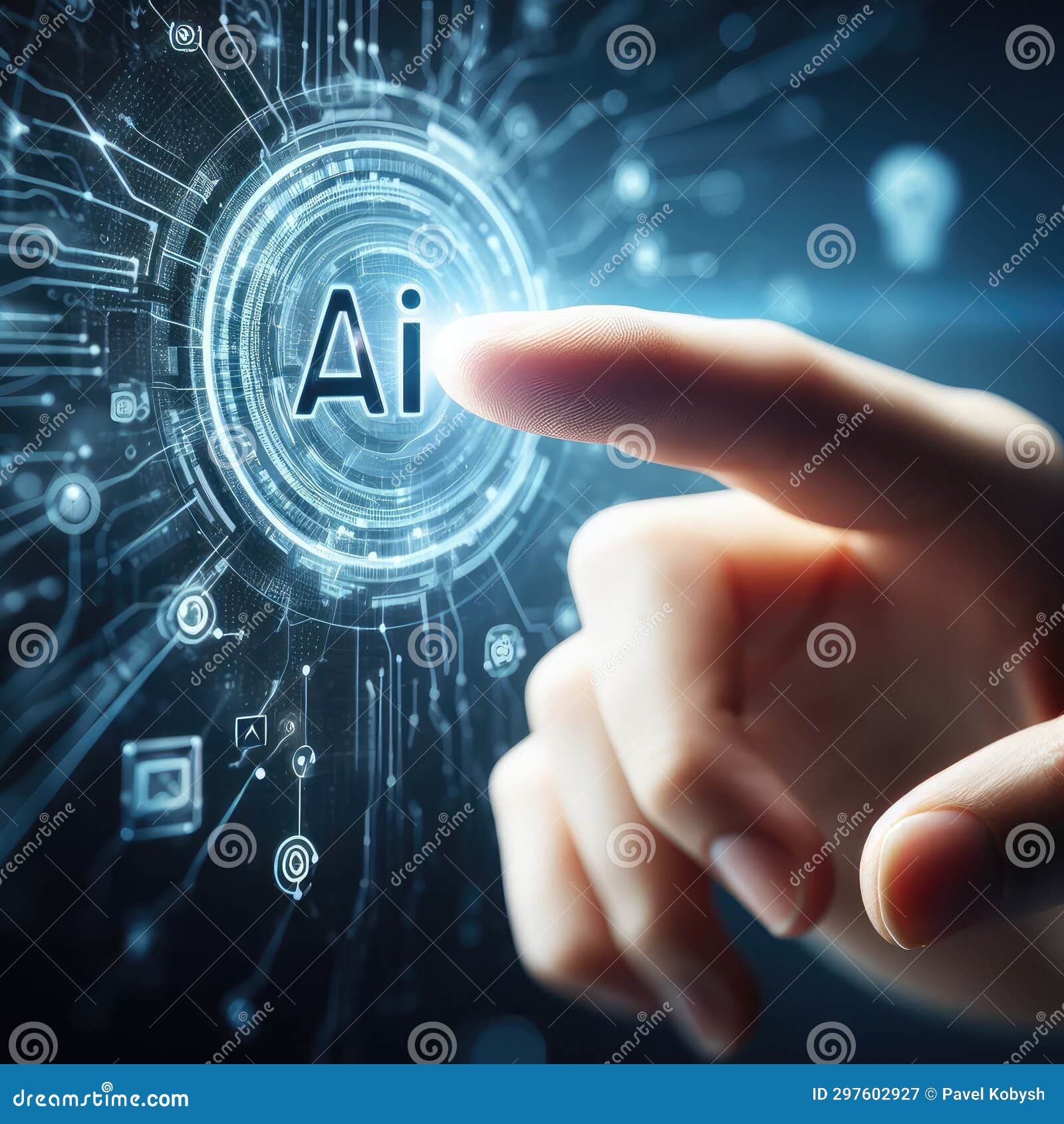 Close Up Index Finger Pressing Computer Key with AI Word and Symbol ...