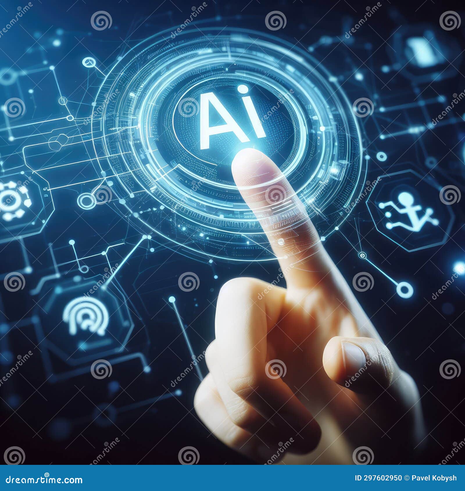 Close Up Index Finger Pressing Computer Key with AI Word and Symbol ...