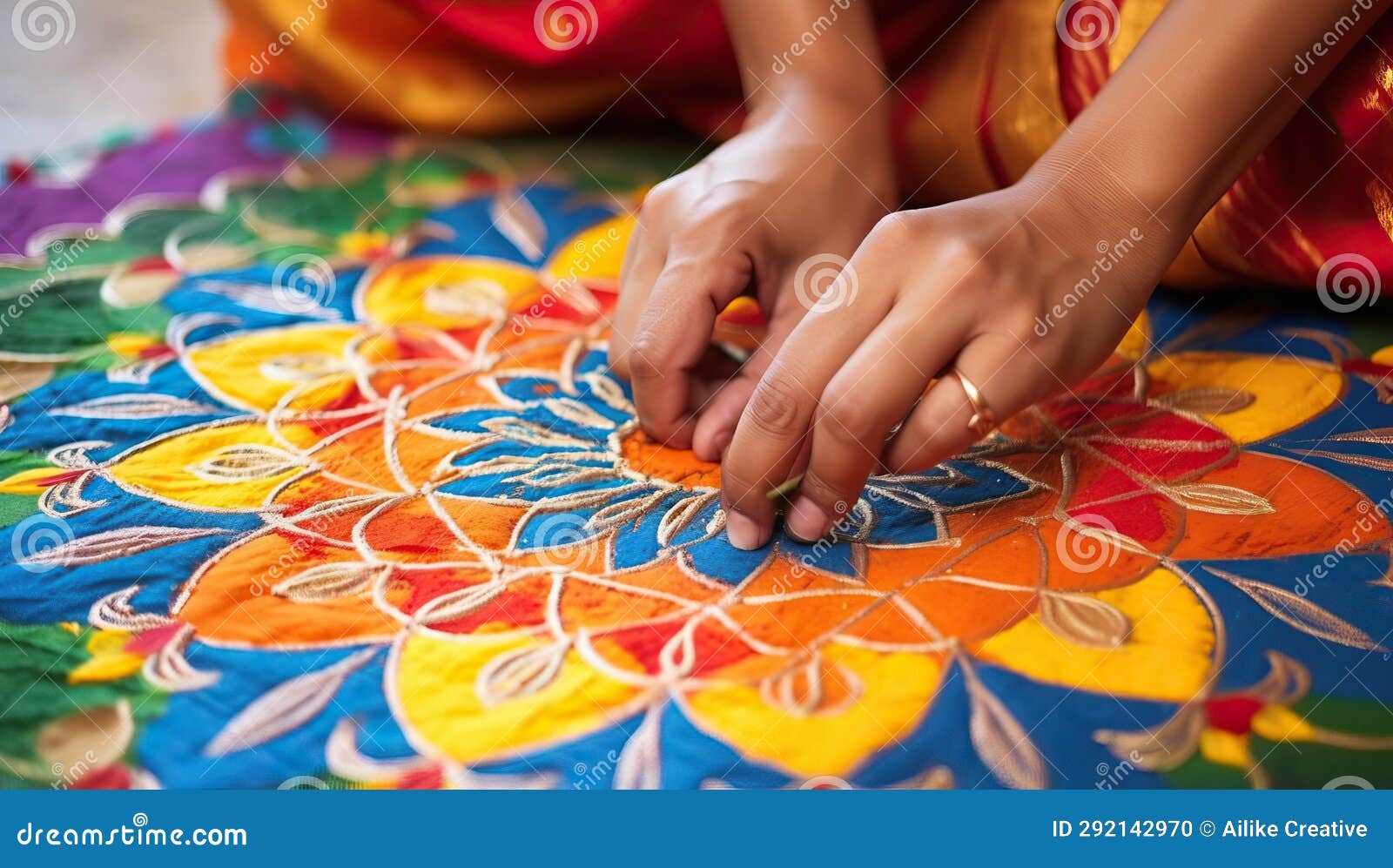 Close Up of Indian Woman Hands Making Indian Rangoli Stock Illustration ...