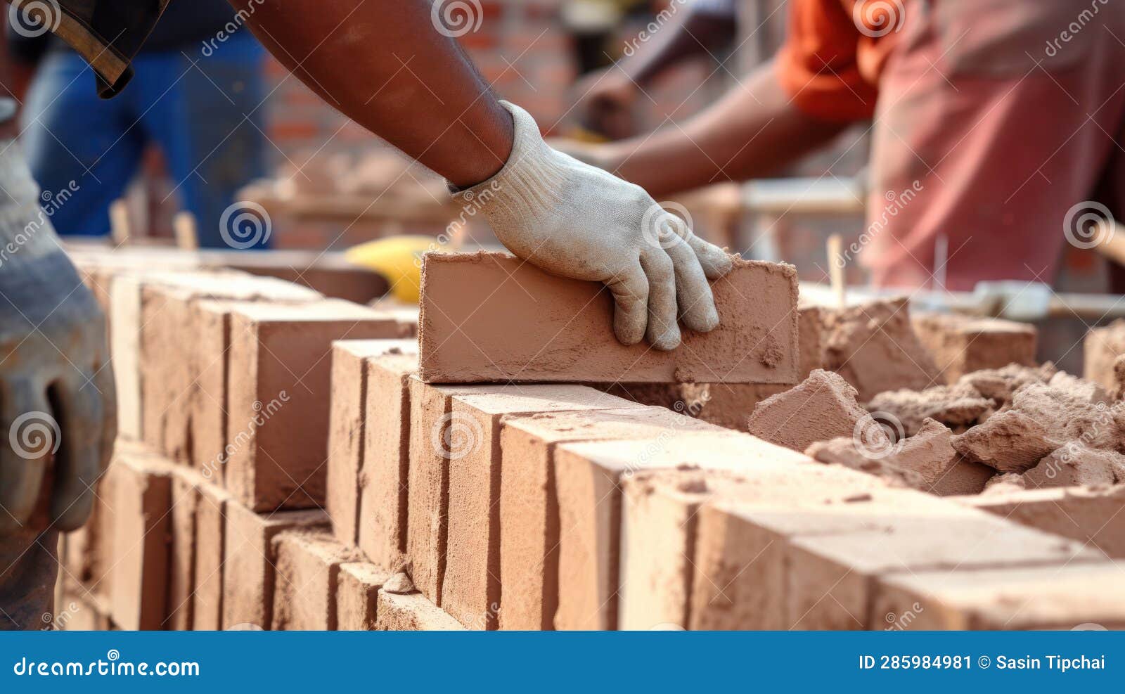 Bricklayer Installing Bricks On A Wall. Generated AI Stock Image ...