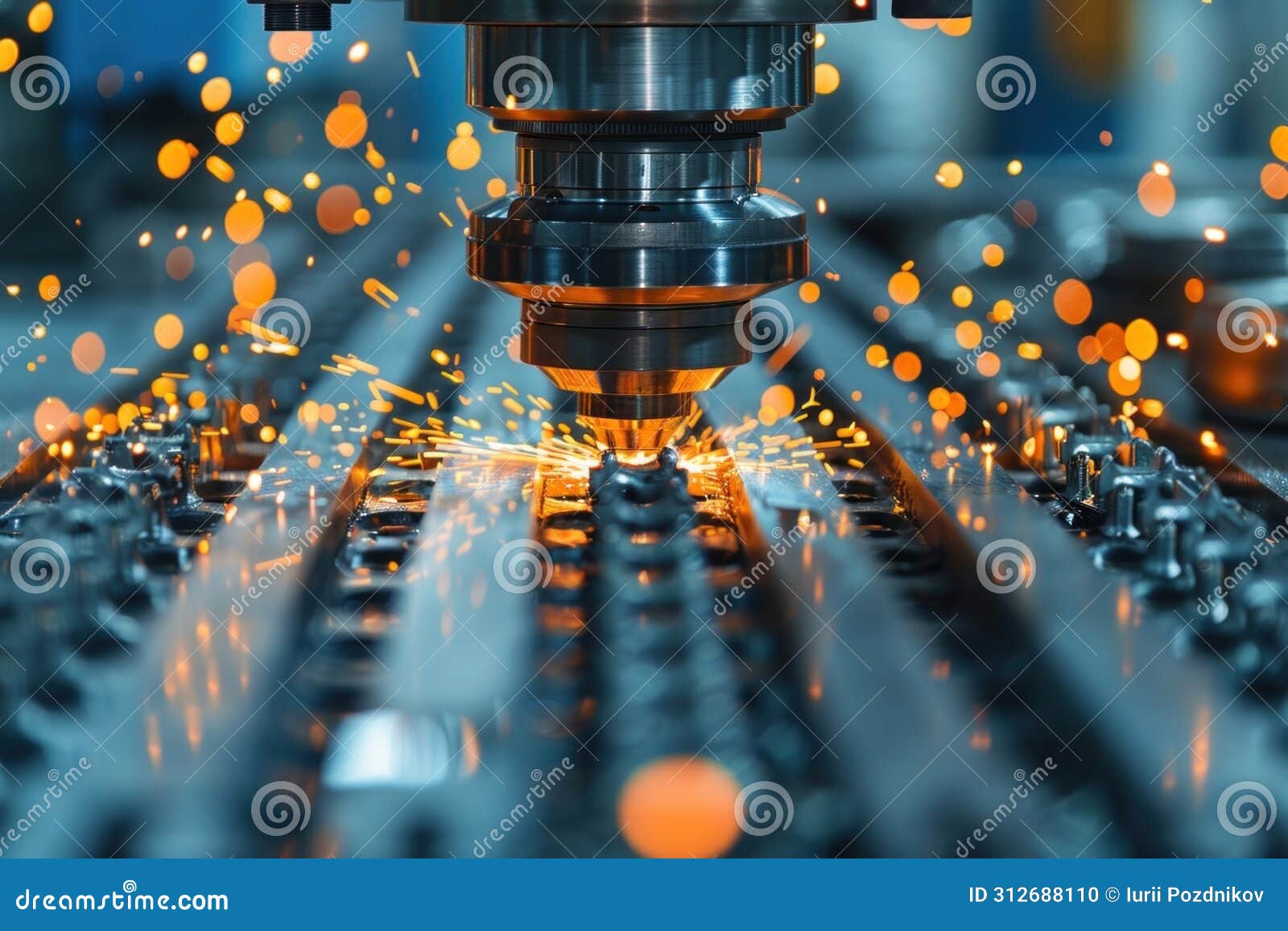 Industrial Machine Shaping Metal With Sparks, Precision Engineering ...