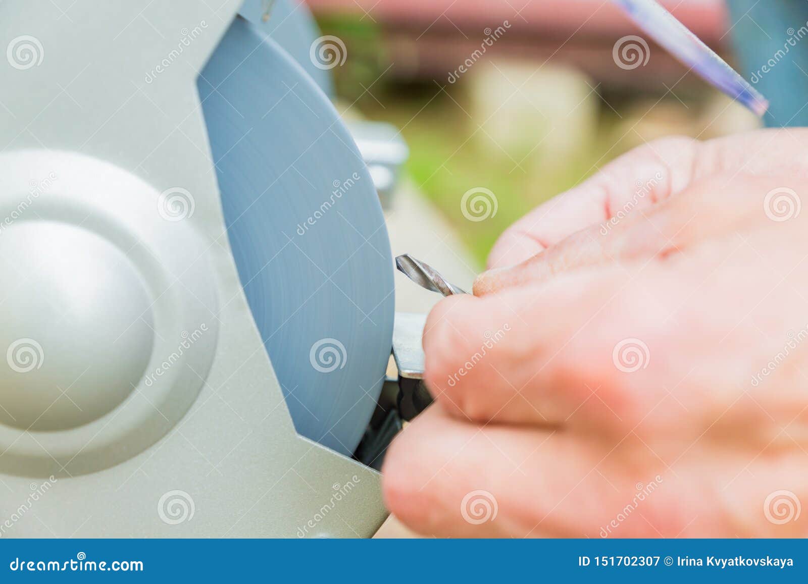 Close Up of Industrial Worker Sharpening Drill with Grindstone Abrasive ...