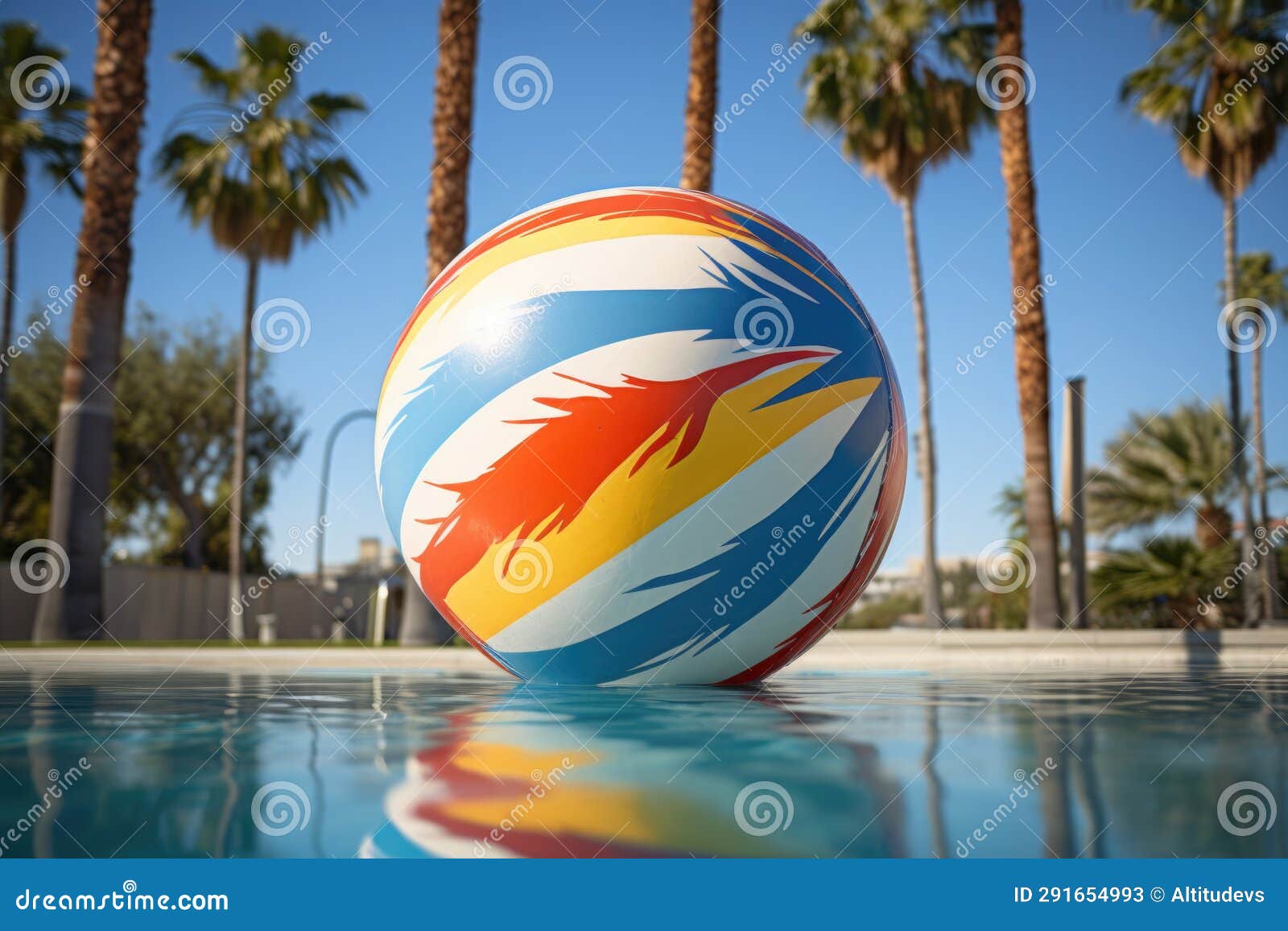 Close-up of an Inflated Beach Ball with Palm Trees in the Background ...