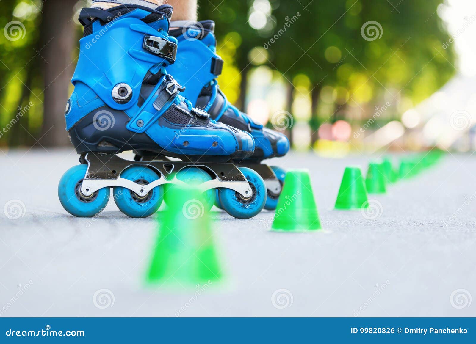 Inline Roller Skater on a Slalom Course Stock Photo - Image of active ...