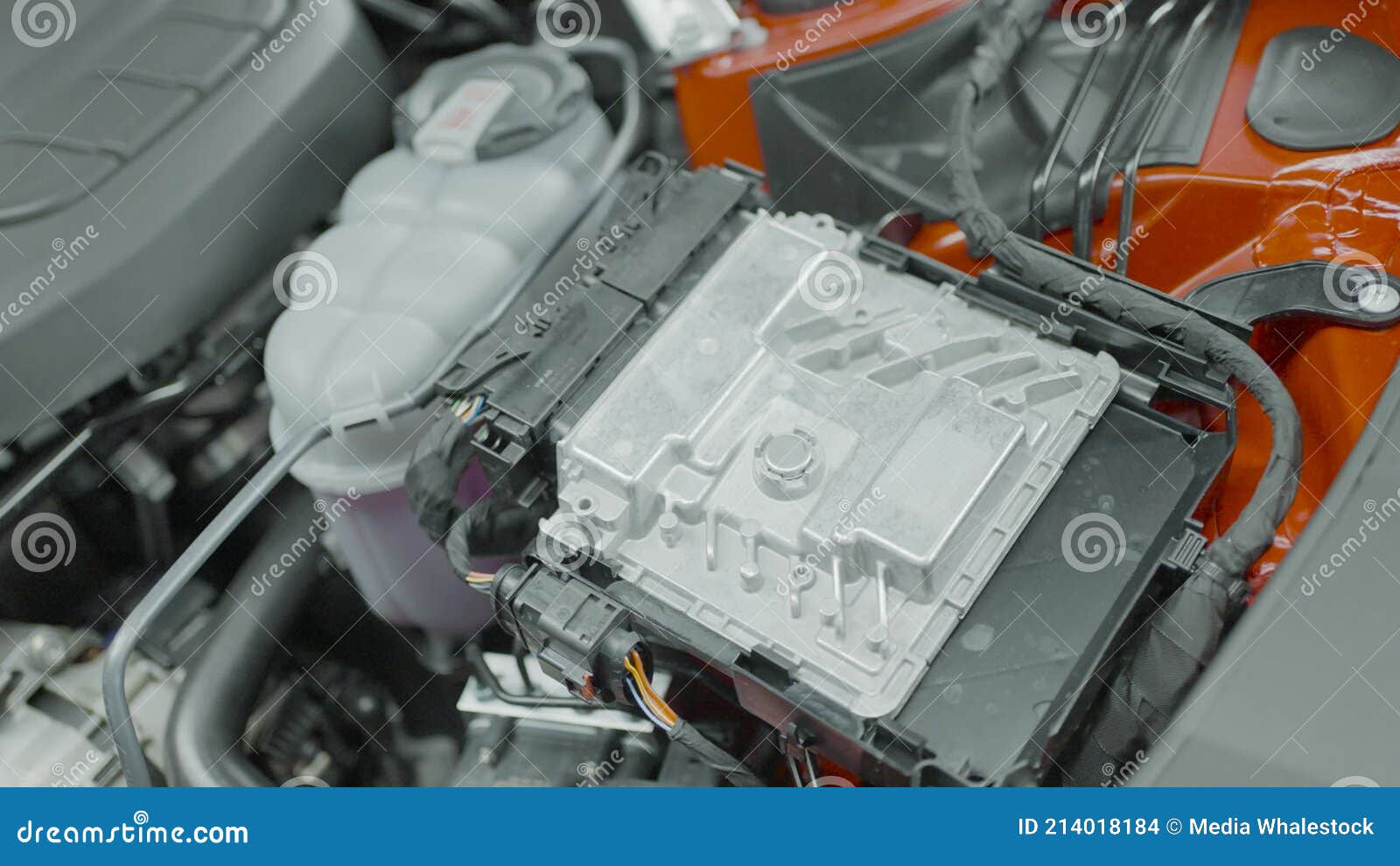 Close-up of Inside of Car Under Hood. Action. Powerful Engine Under ...