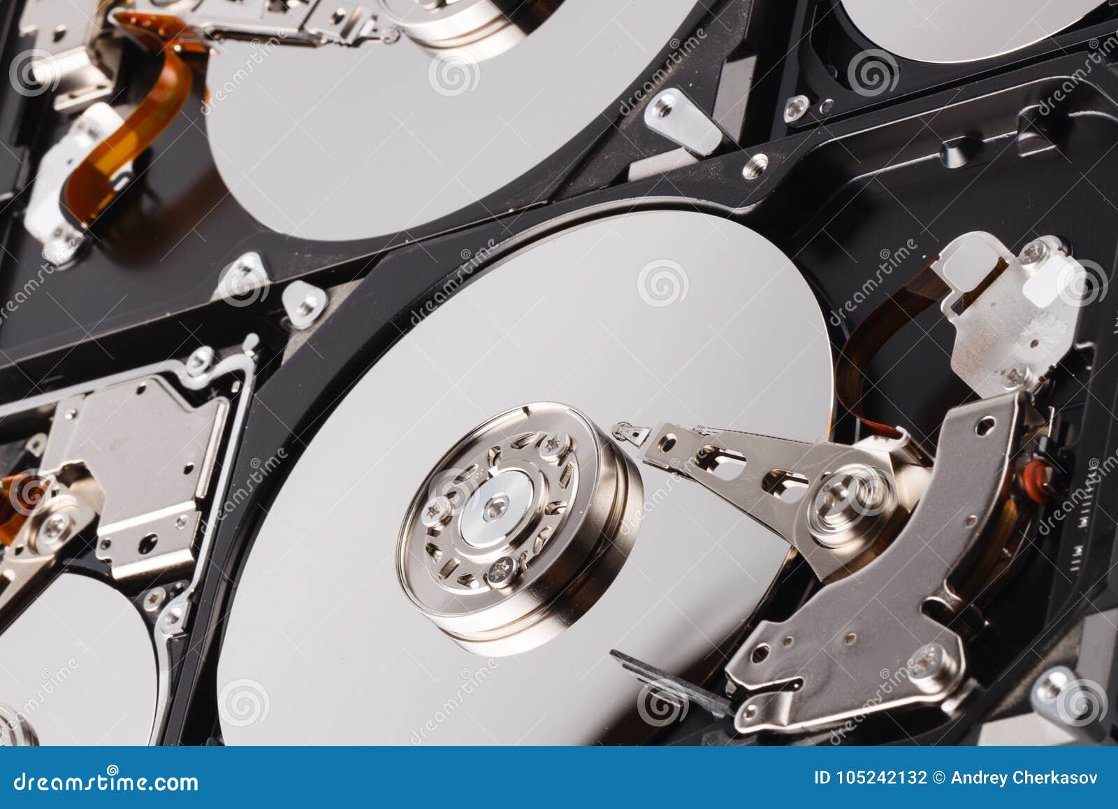 Close Up Inside of Computer Hard Disk Drive HDD on White Background ...