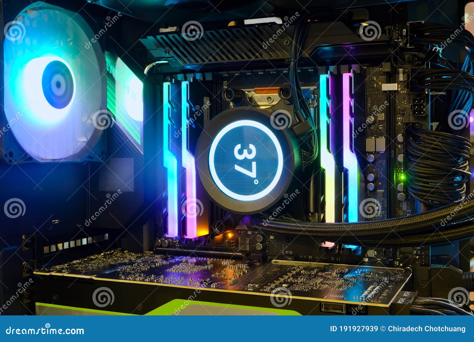 Inside Desktop with Multicolor LED RGB Light Show Status on Working ...