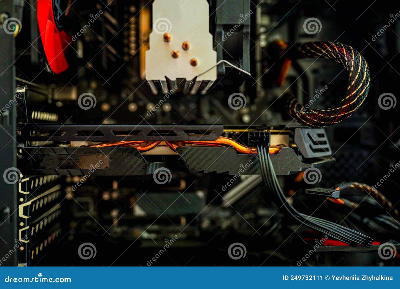 Close-up and Inside High Performance Desktop PC and Cooling System on ...
