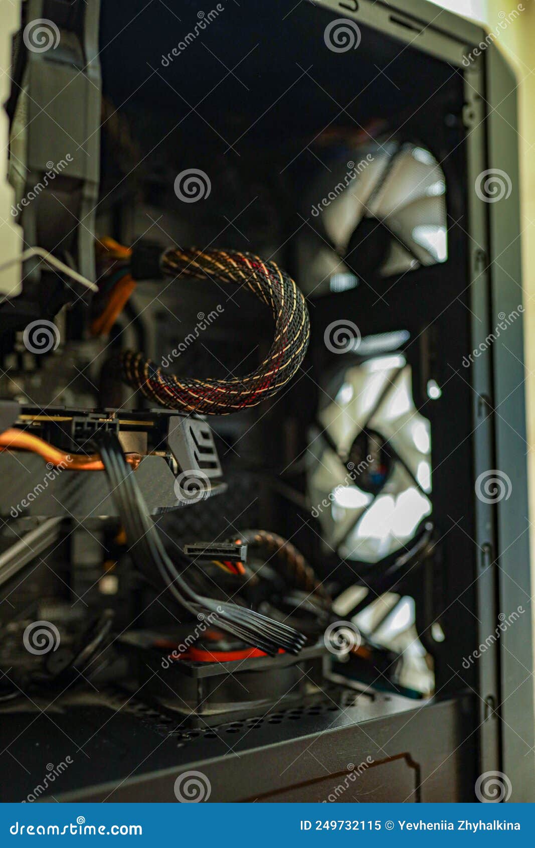 Close-up and Inside High Performance Desktop PC and Cooling System on ...