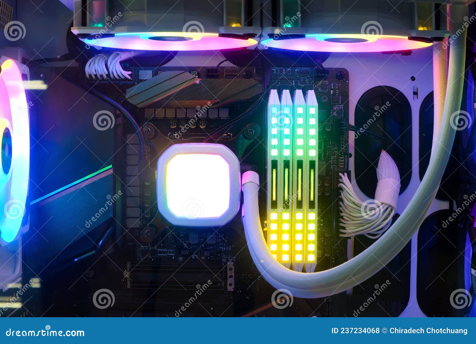 Close-up and Inside High Performance Desktop PC and Cooling System on ...