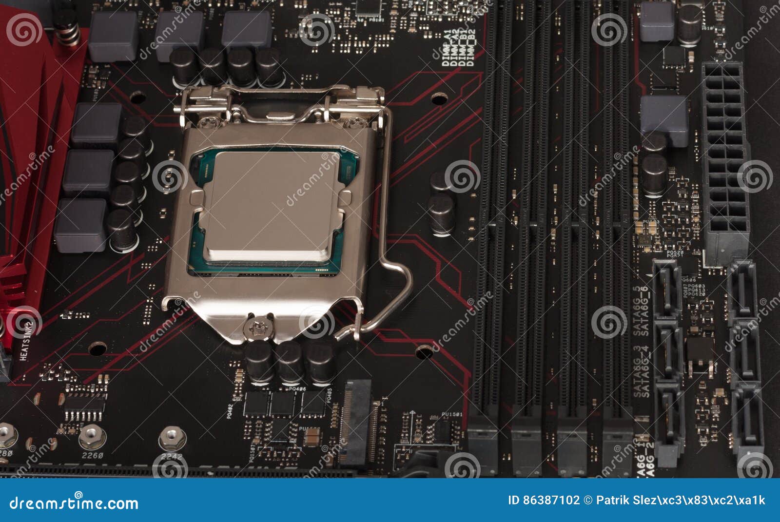 Close Up of Installed CPU Processor on Modern, New, Gaming Motherboard ...