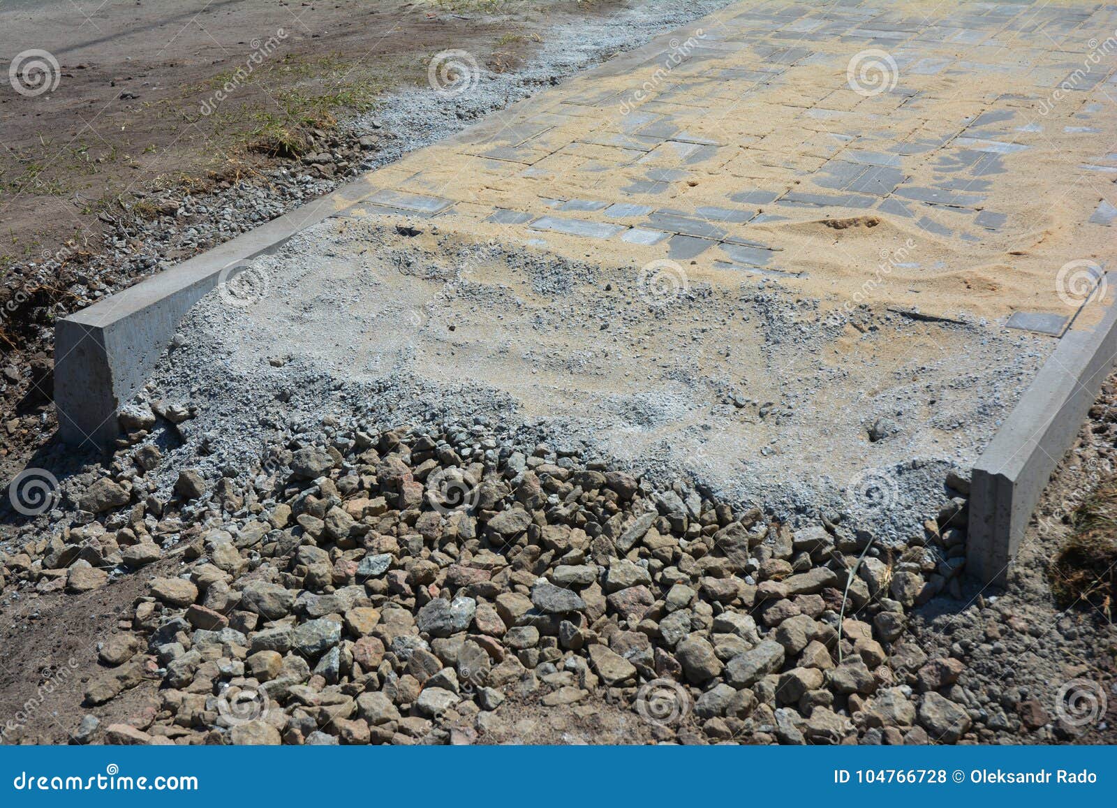 Close Up On Pavers Works Installation For House Garden Pathway Royalty ...