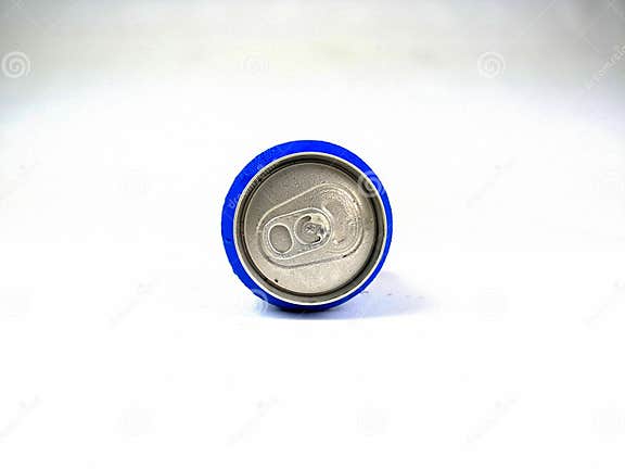 Close Up of Insulated Blue Cold Drink Cans in White Background Stock ...
