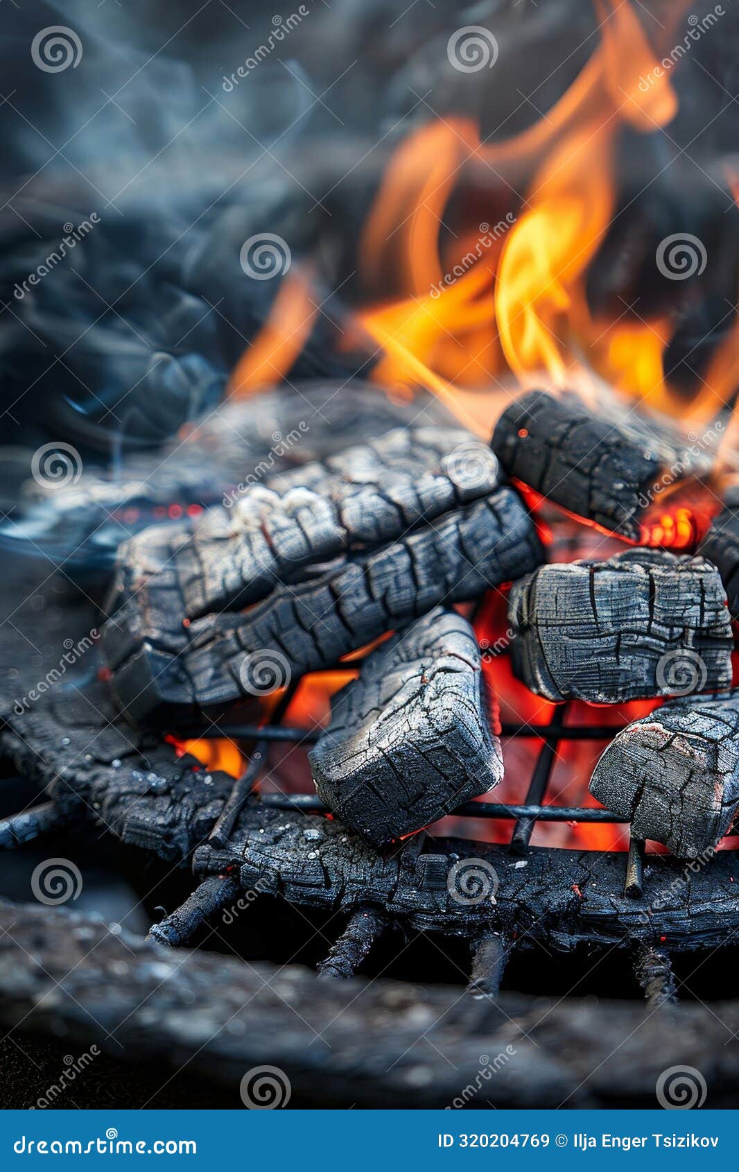 Close Up of Intense Fire and Billowing Smoke Against Dark Background ...