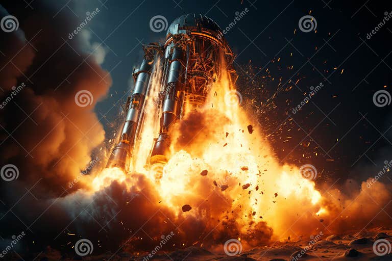 Close Up of Intense Rocket Engine Ignition with Powerful Flames during ...