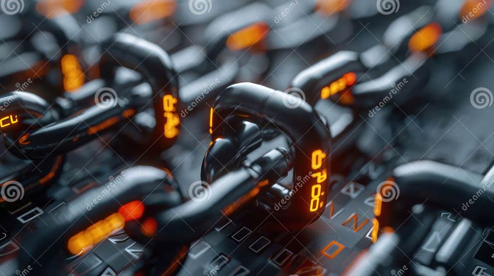 A Close-up of Interconnected Digital Chains with Glowing Elements ...