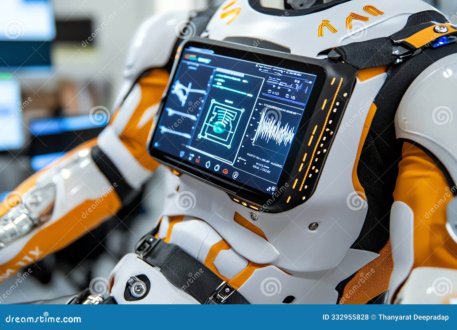 A Close-up of the Interface on a Robotic Exoskeleton, with Digital ...
