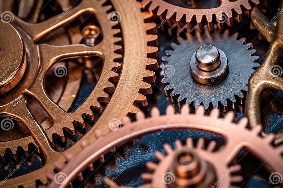 Close-up of Interlocking Brass and Copper Gears Stock Illustration ...