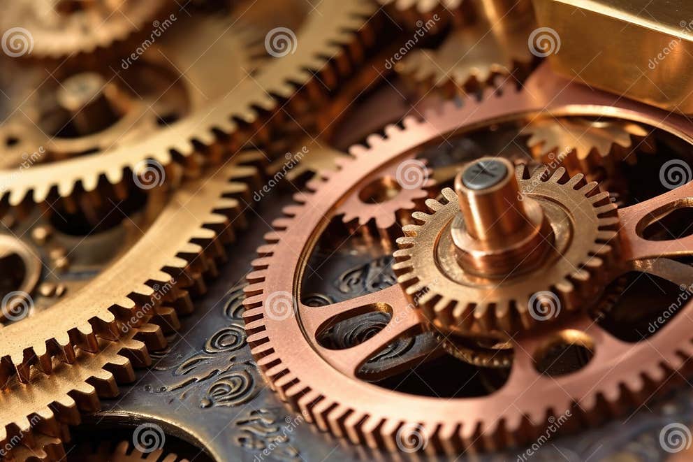 Close-up of Interlocking Brass and Copper Gears Stock Illustration ...