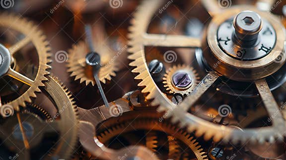 Close-up of Interlocking Bronze Gears in Motion Stock Illustration ...