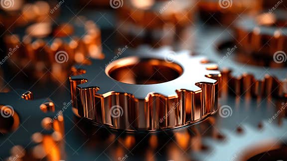 Close Up of Interlocking Copper Gears. Concept of Industry, Technology ...
