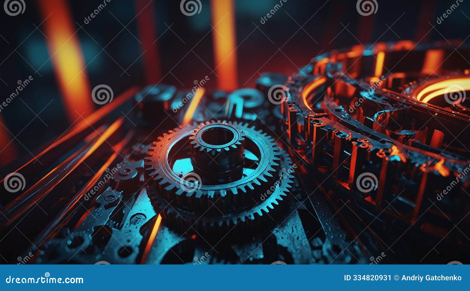 Close-Up of Interlocking Metal Gears and Cogs in a High-Tech Machinery ...