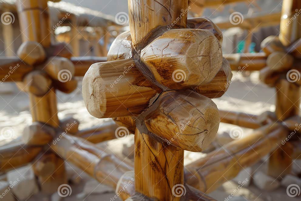 Close-up of Interlocking Wooden Supports Creating a Robust Framework at ...