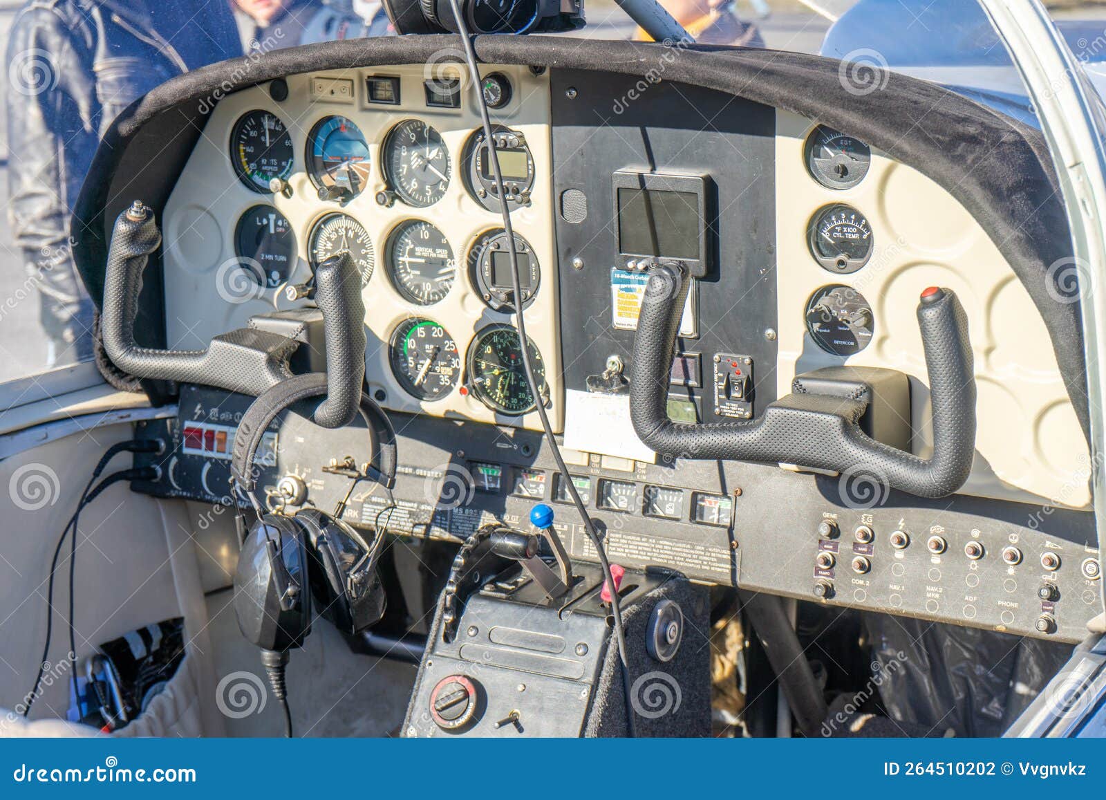 A Close-up of the Internal Dashboard Panel of a Small Aircraft Stock ...