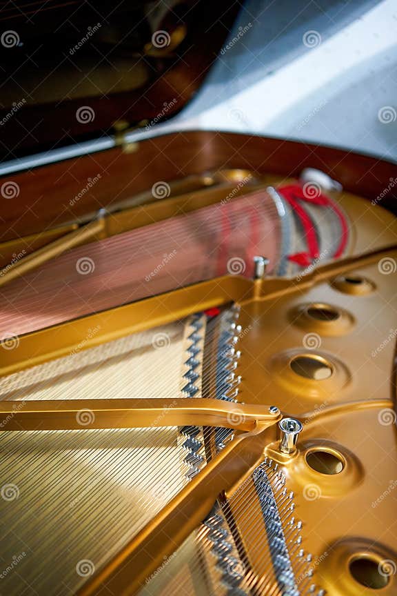 A Close-up of the Internal String Structure of a Top Grand Piano Stock ...