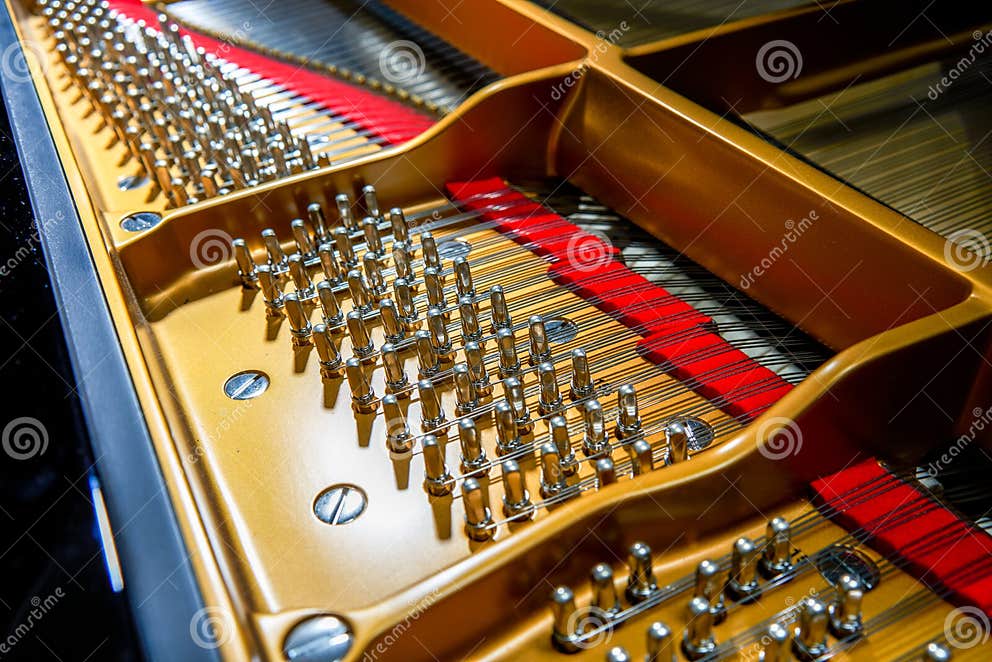 A Close-up of the Internal String Structure of a Top Grand Piano Stock ...