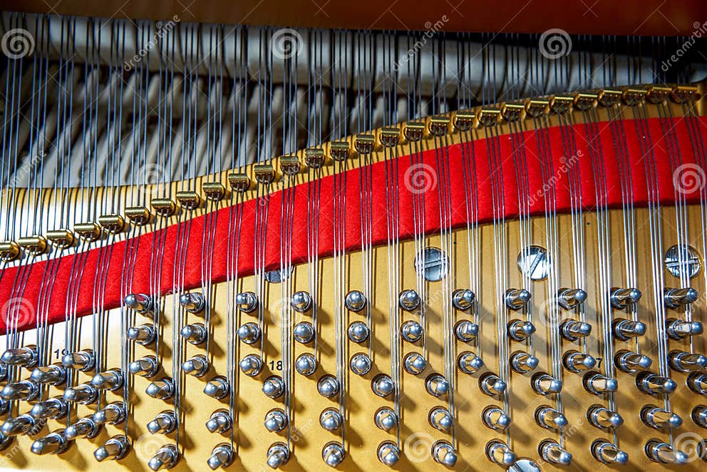 A Close-up of the Internal String Structure of a Top Grand Piano Stock ...