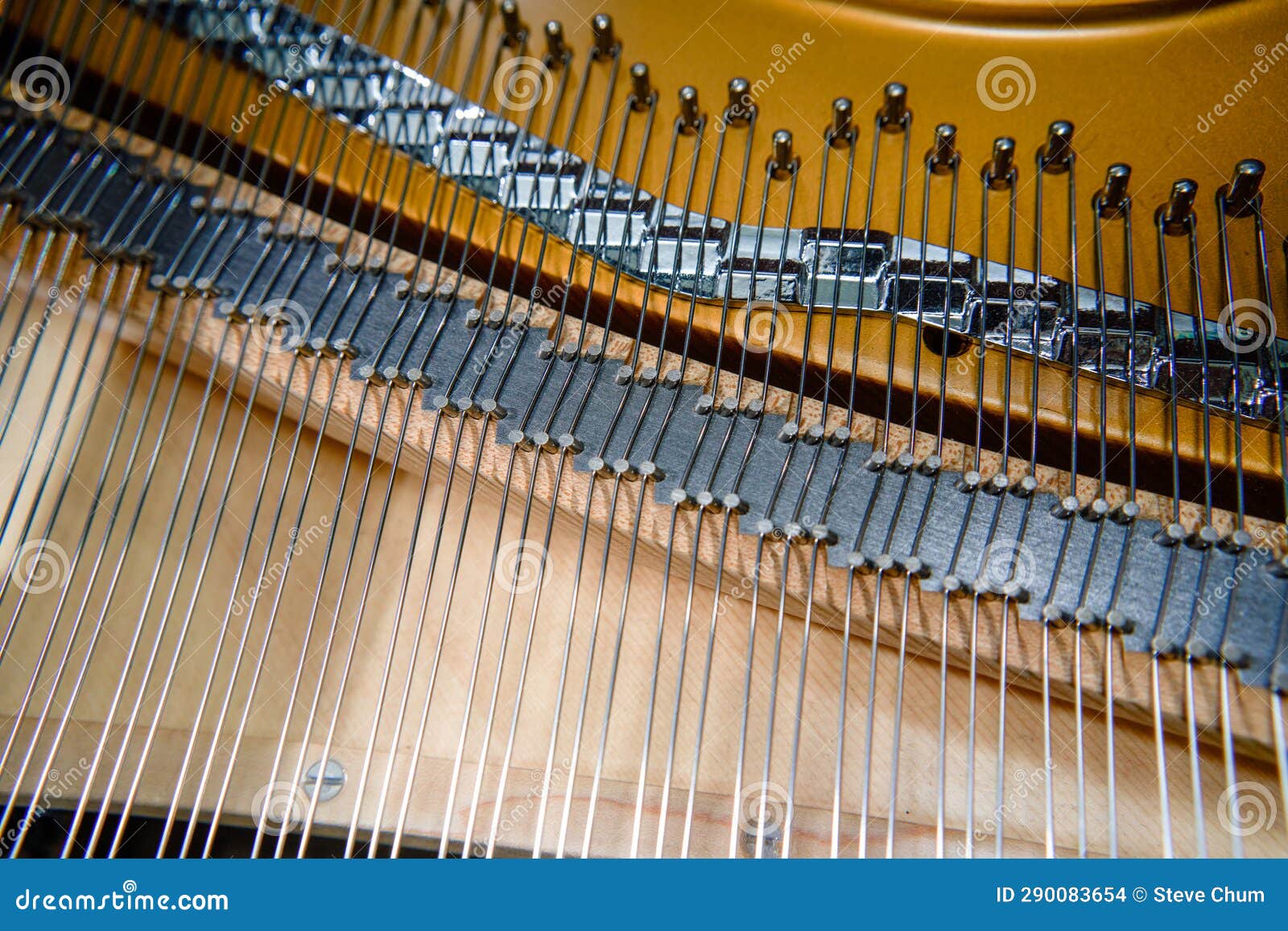 A Close-up of the Internal String Structure of a Top Grand Piano Stock ...