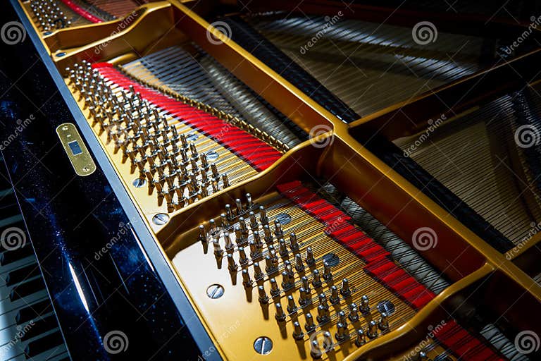 A Close-up of the Internal String Structure of a Top Grand Piano Stock ...