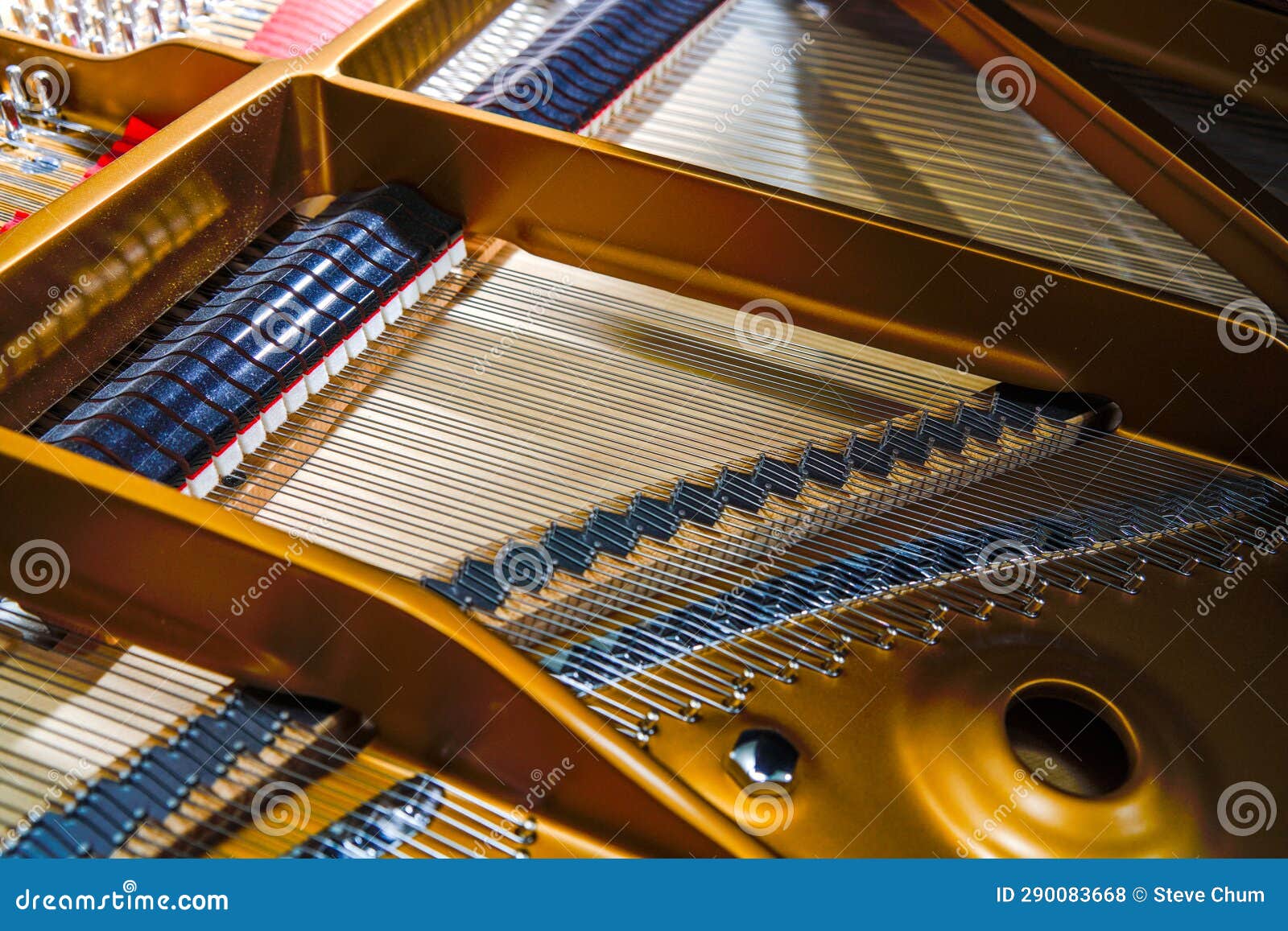 A Close-up of the Internal String Structure of a Top Grand Piano Stock ...