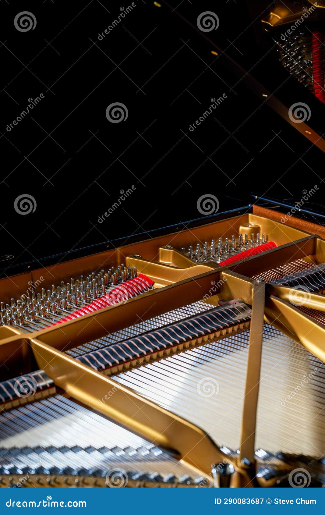 A Close-up of the Internal String Structure of a Top Grand Piano Stock ...