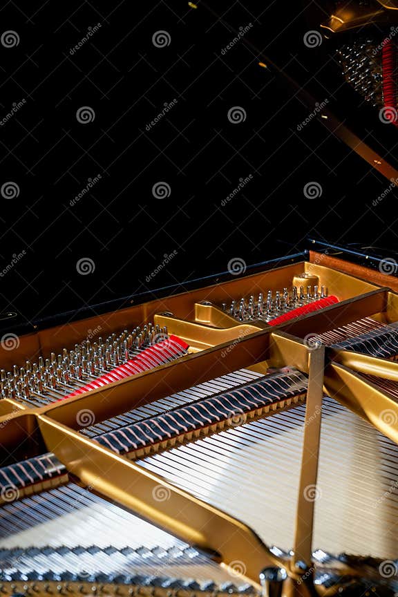 A Close-up of the Internal String Structure of a Top Grand Piano Stock ...